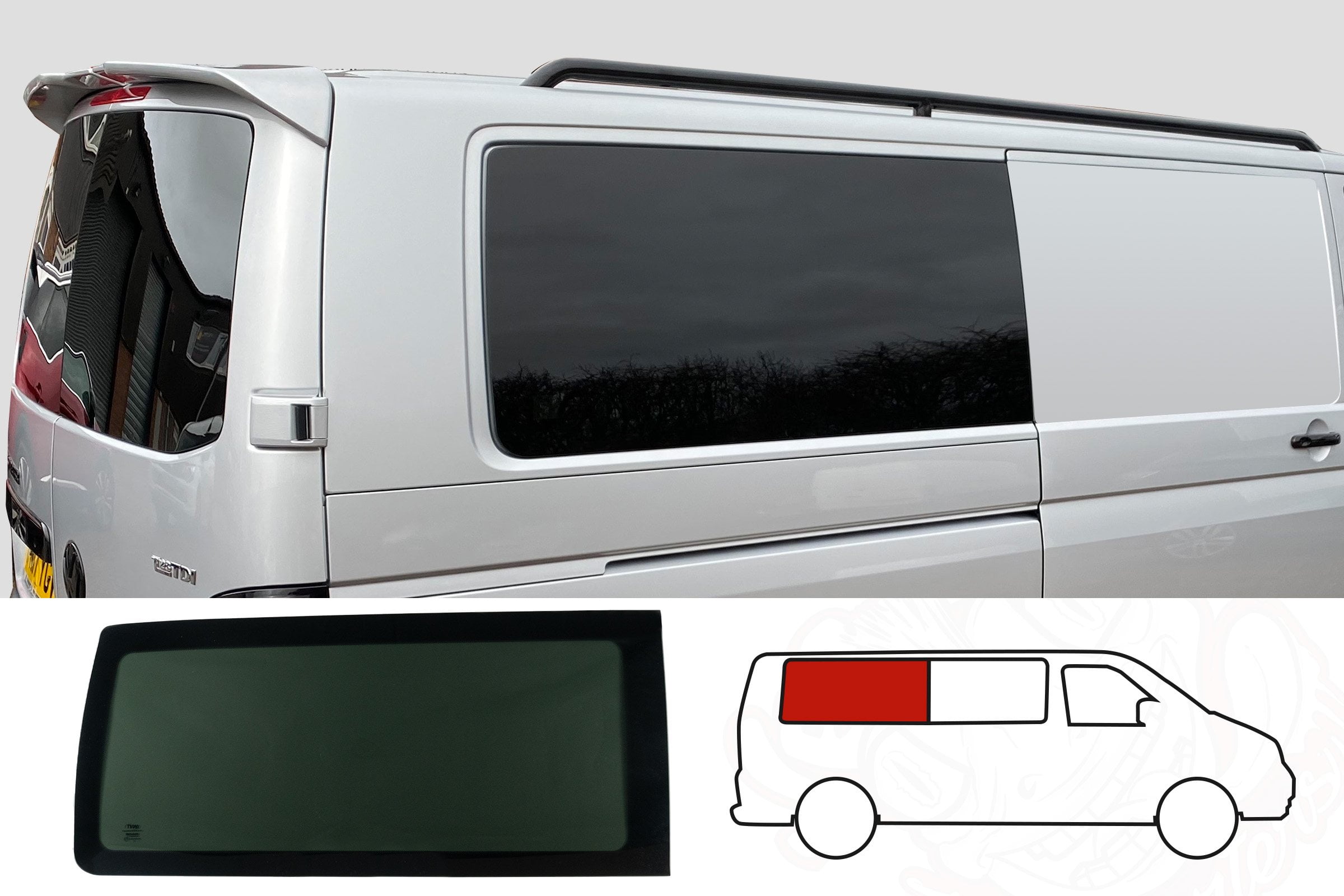 VW T5/T5.1/T6/T6.1 O/S/Rear Quarter (LWB) Window In Privacy Tint ...