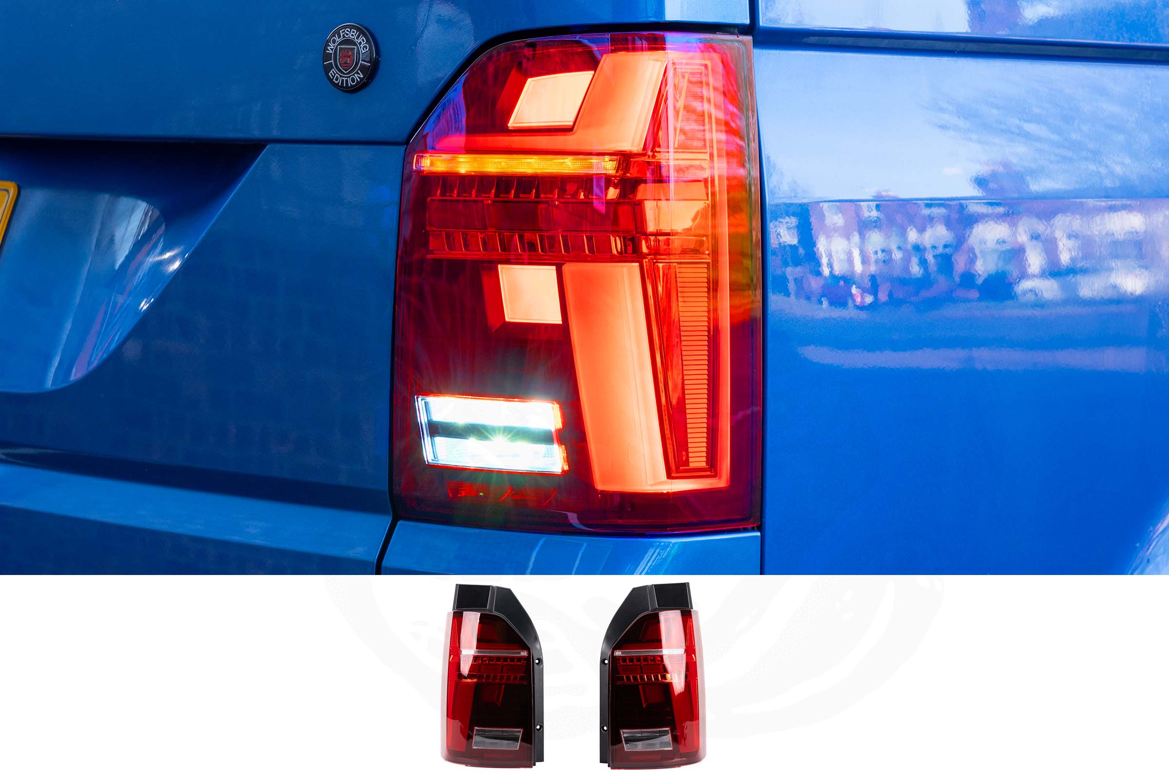 VW T6.1 Red & Clear LED Rear Lights With Dynamic Indicator – Tailgate ...